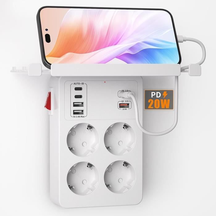 Multiprise Pd20W avec interrupteur, multiprise murale avec charge ...