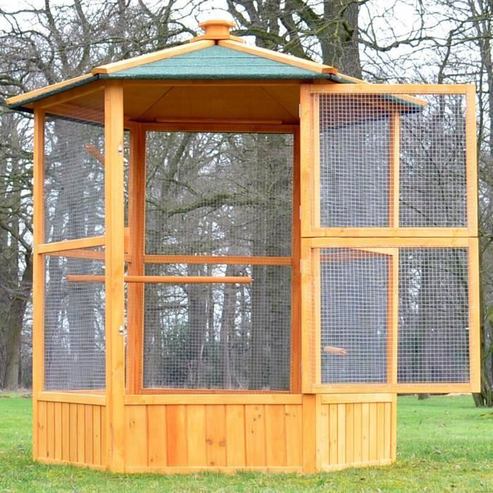Volière Cage à oiseaux en bois de haute qualité 6 coins 160x123cm ...