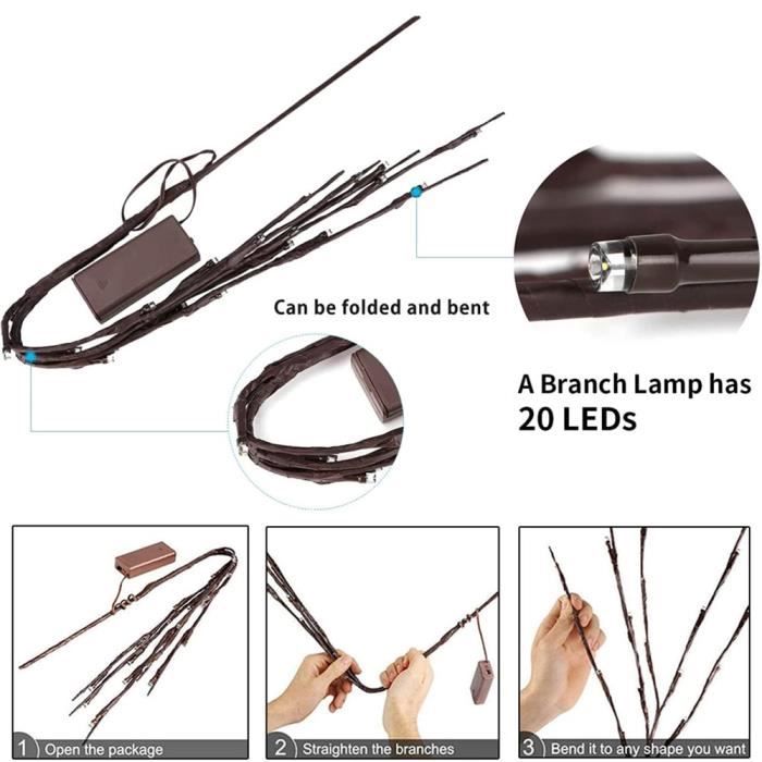 (blanc chaud)20 ampoules LED à piles de 73cm, branches de saule, éclairages décoratifs, arbre ...