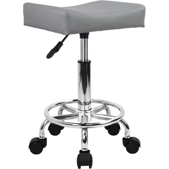 Tabouret À Roulettes Carré En Cuir Synthétique Réglable En Hauteur Et ...
