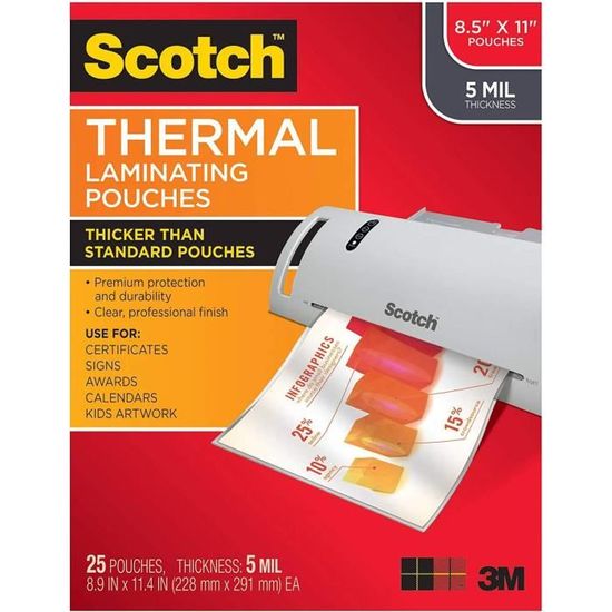 3M Scotch TP5854 Pochettes à plastifier, format lettre: 8-9-10 in. x 0. ...
