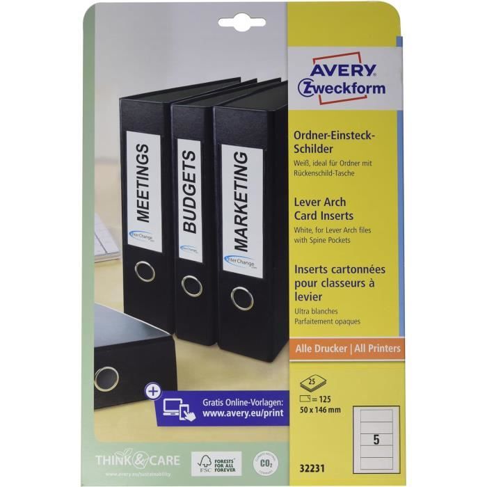 32231 Lot de 125 étiquettes de classeur, 50 x 146 mm.[G1185 ...