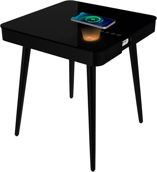 Table d'Appoint avec Enceinte Bluetooth & Chargeur sans Fil, Table ...