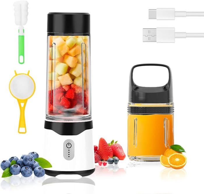 Blender Portable,Mixeur Blender Avec 2 Tasses Et 6 Lames En Acier ...