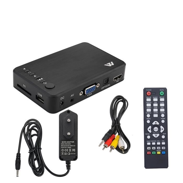 Mini lecteur multimédia Full HD 1080P HD TV BOX 3 sorties HDMI / VGA ...