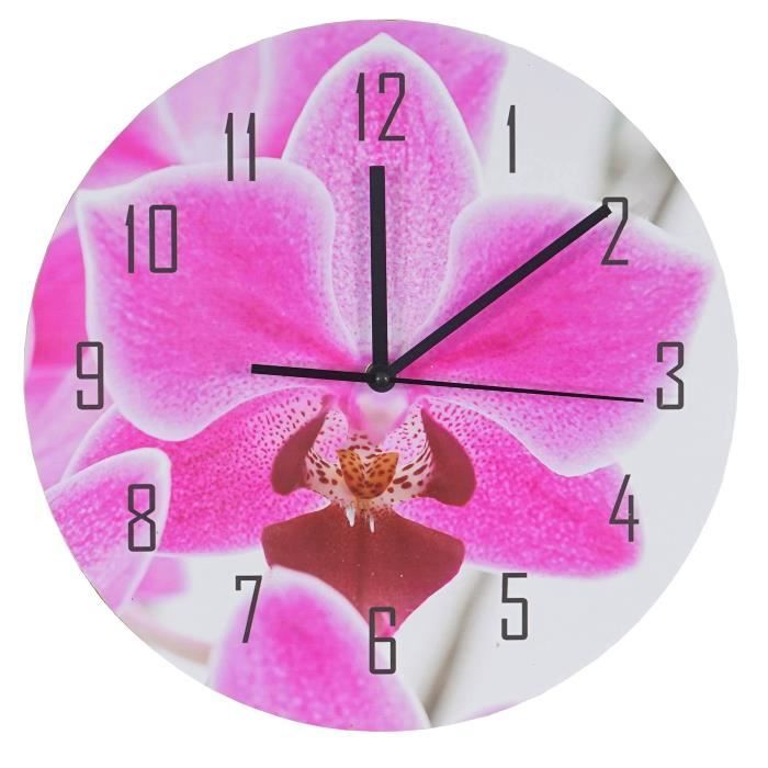 Horloge pendule murale montre à quartz ronde ~ motif orchidée ...