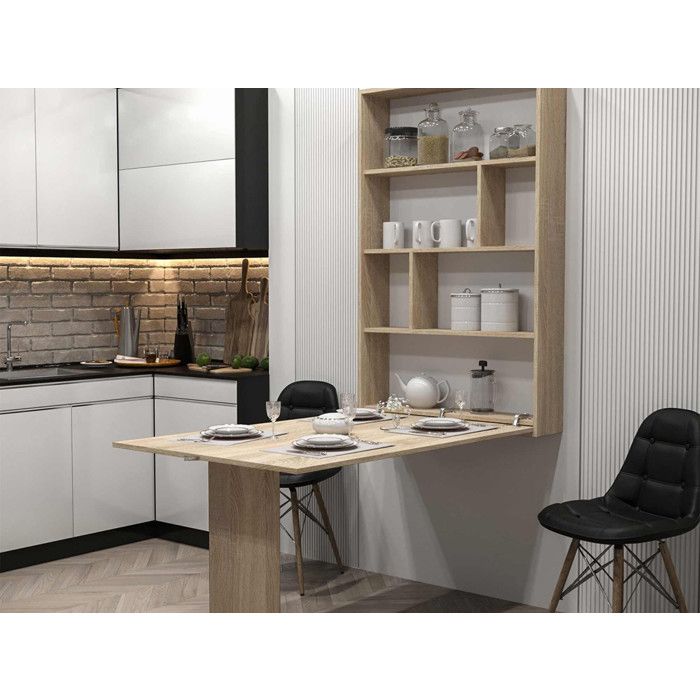 MONDRIAN - table murale rabattable avec rangements - 4 personnes - Bois ...