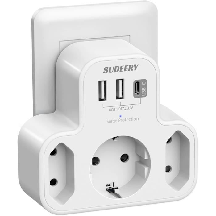 Prise Usb Secteur MultiplePrise Multiple 6 En 1 Avec 2 Usb Et 1 Port ...