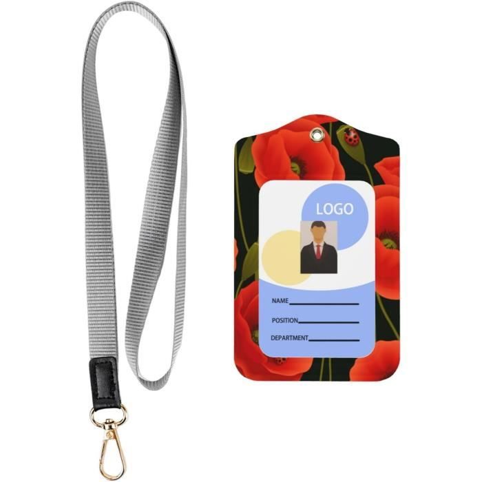 Porte-Badge Avec Lanière Pour Homme Et Femme, Réversible, En Cuir ...