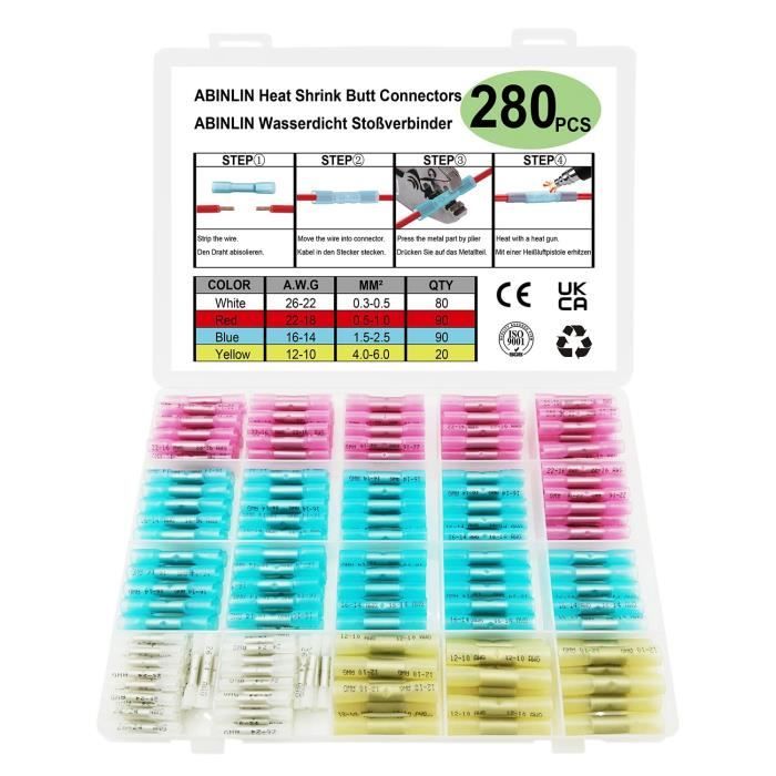 Lot de 280 connecteurs de câbles étanches 1026 AWG Connecteurs thermorétractables à sertir ...