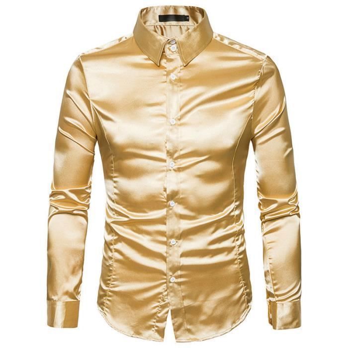 Chemise homme marque de mode casual couleur unie revers brillant ...