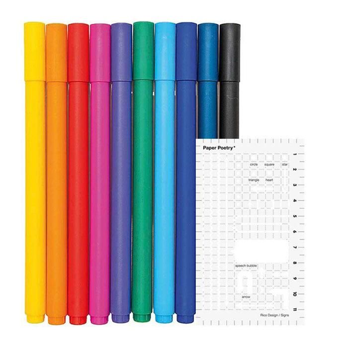 10 stylos gel fin 0,4 mm + Pochoir flèches et formes - Cdiscount Beaux ...