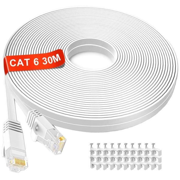 Cat 6 Cable Ethernet 30m, Cable RJ45 30m Haut Débit Cable Réseau Blanc ...