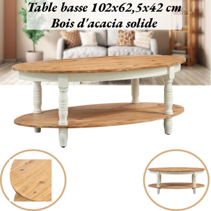 COC Table basse bois d'acacia massif avec finition à l'huile 102x62 ...