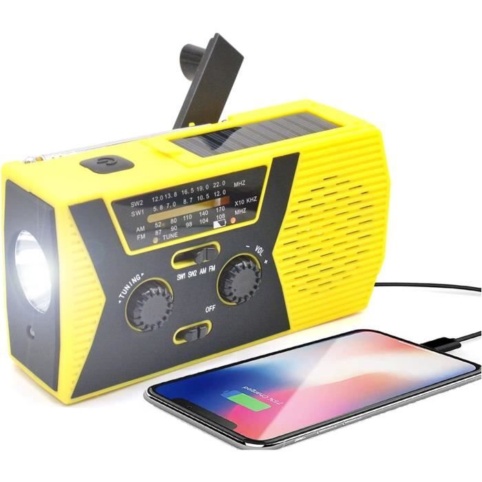 Radio D'Urgence, Manivelle Solaire Charge Usb Radio Portable 2000 Mah ...