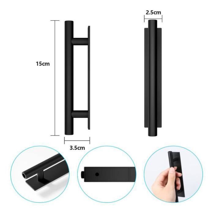 Poigne autocollante - MARQUE - Lot de 4 - Plastique ABS - Noir - 15cm x ...