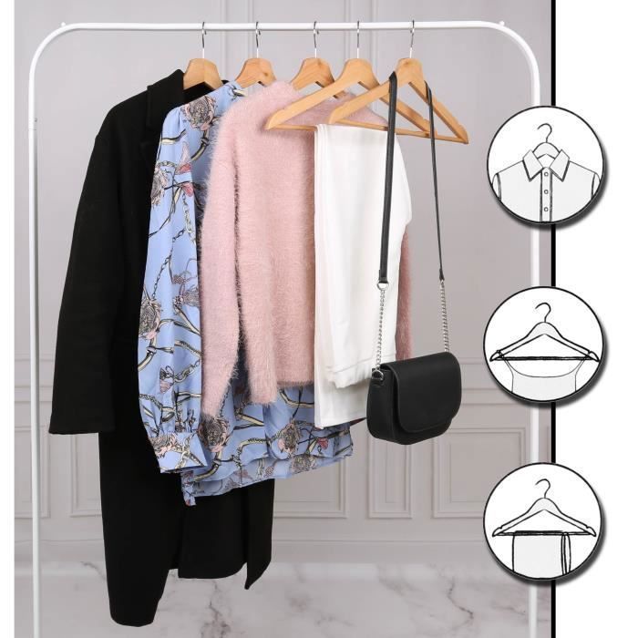 Cintres en bois brun clair avec barre transversale, cintres - 5 pièces ...