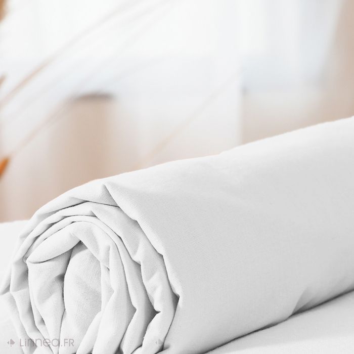 Drap housse 140x190 cm coton lavé LINO blanc - Cdiscount Maison