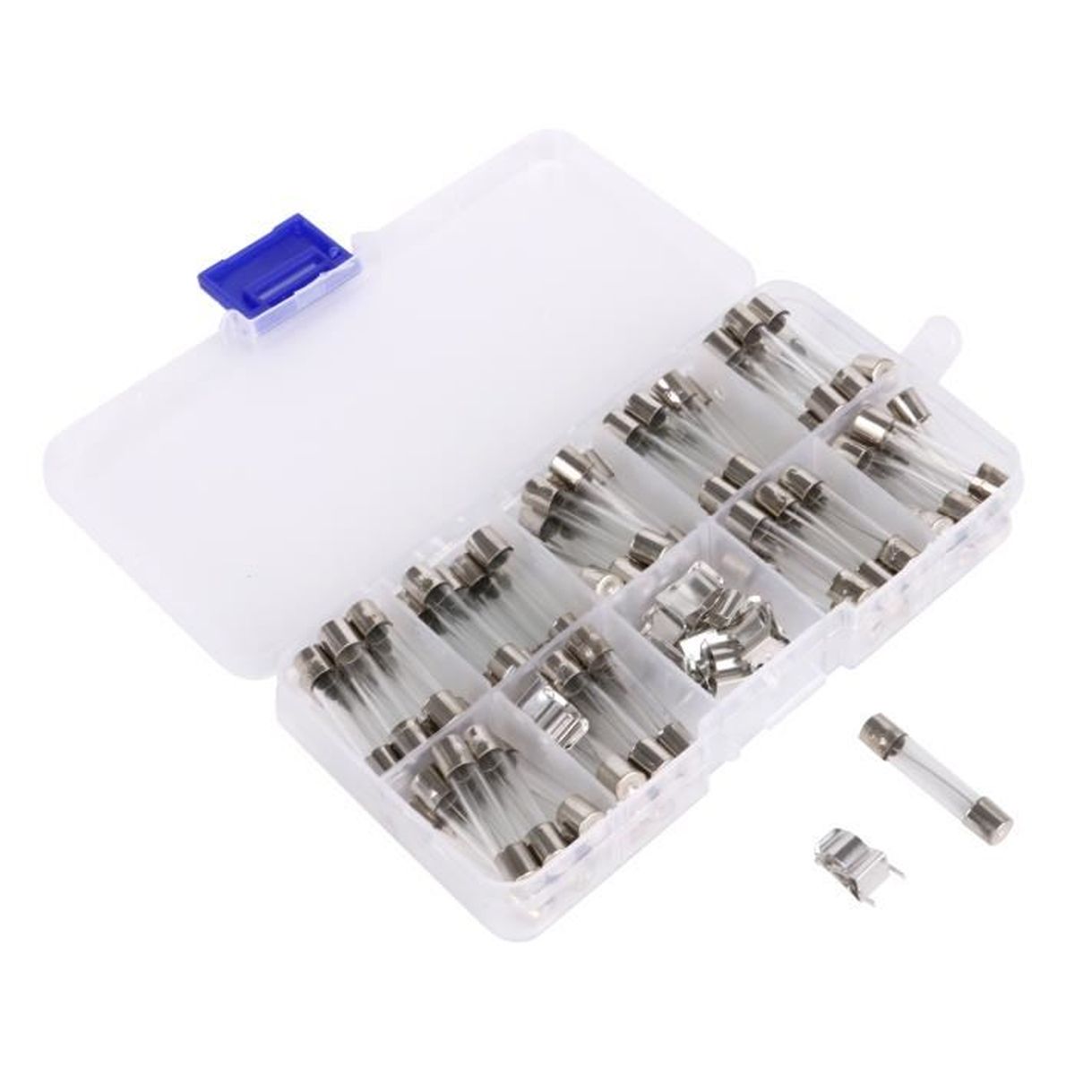 72 Pcs 250V Tube en verre fusible coup rapide 0.5A 1A 2A 3A 5A 10A 15A 20A 30A 6x30mm ...