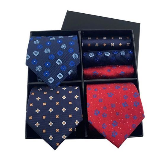 Lot 3 Cravates et Mouchoirs de poche Homme À fleur Business Elégant ...