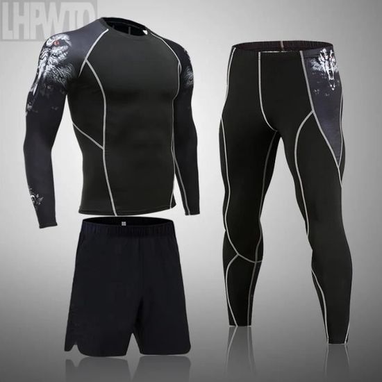 Ensemble de sous-vêtements thermiques longs Johns pour hommes - Compression - Rashguard - 3 ...