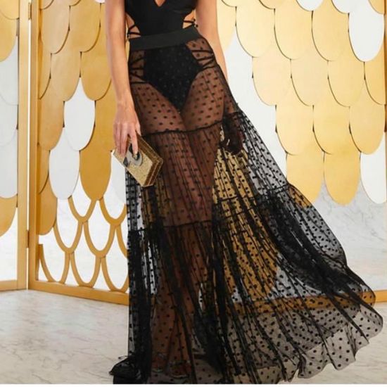 Jupe,jupe longue en maille transparente pour femmes, taille haute, ample, plage, vacances, Cool ...