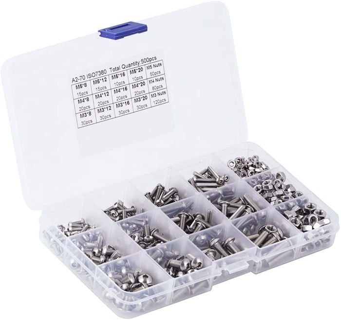 Kit de vis et d'écrous, 500 pièces M3 M4 M5 Kit d'assortiment de boulons à tête plate en acier ...