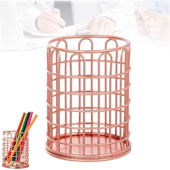 Pot a Crayon, Pot a Crayon rond en or rose en fer forgé, Organisateur ...