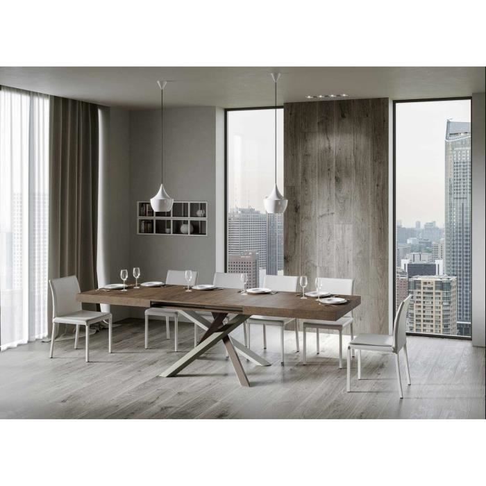 Table extensible 8 à 12 personnes bois foncé et pieds entrelacés 4 ...