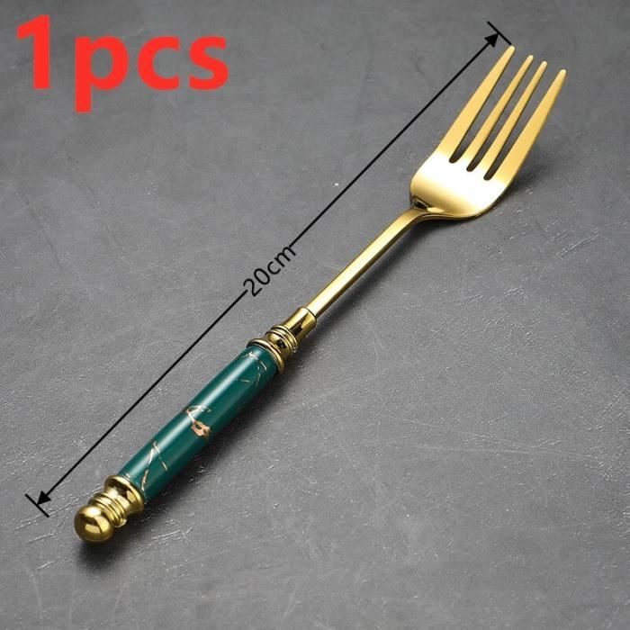 Services de table,Couverts en acier inoxydable,vaisselle dorée,manche en céramique,fourchette ...