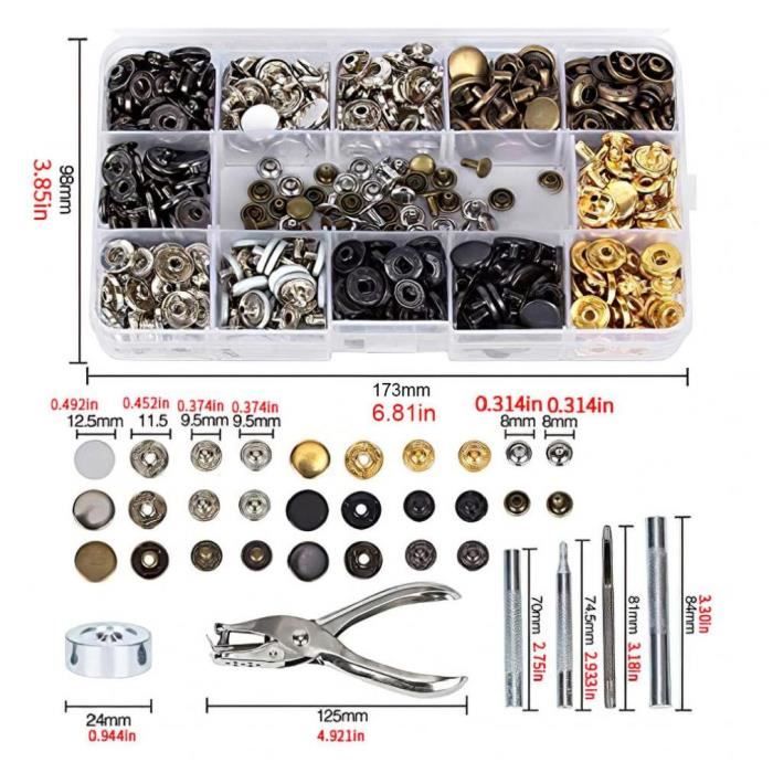 Hemore Ensemble métal Snap Snap Set DIY Rivet Tool Fixer Rivet Fixation ...