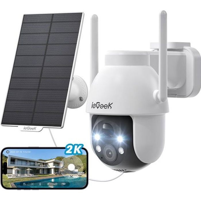 IeGeek Camera Surveillance Exterieur sans Fil WiFi Solaire 2K 360° PTZ ...