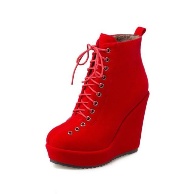 Bottines à Plateforme Rouge pour Femmes - Talons Compensés Red ...