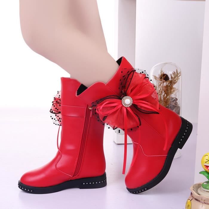 Bottes d'hiver pour filles et bottes Rouge en cuir pour enfants chauds ...