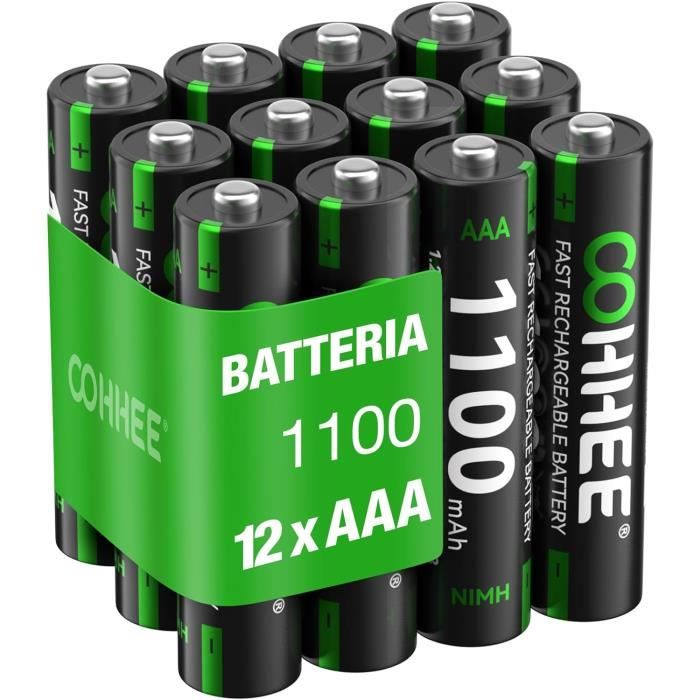 Piles AAA rechargeables 12 pièces, 1200 piles Aaa de haute technologie ...