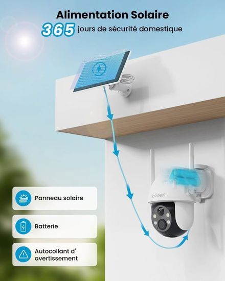 IeGeek Camera Surveillance Exterieur sans Fil WiFi Solaire 2K 360° PTZ ...