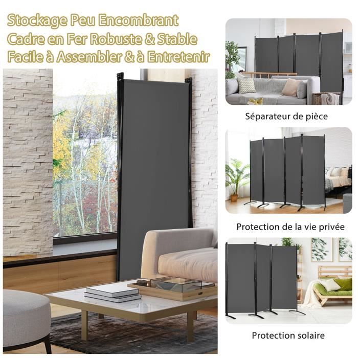COSTWAY Paravent sur Pied 4 Panneaux Pliable 220x173 CM, Cloison de ...