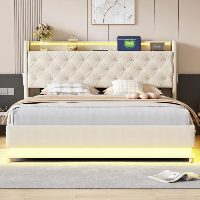 Lits rembourré 160x200 cm, Cadres de lit LED, Lits Adultes à Lattes ...