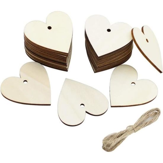 Lot de 100 Coeur en Bois avec Trou Tranche Bois Naturel en Forme de ...