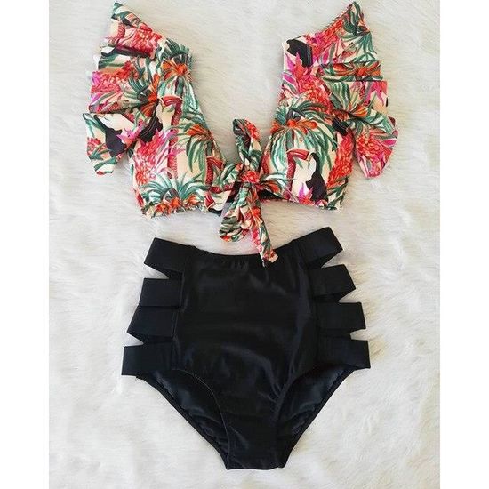 MAILLOT DE BAIN SEXY Maillot de bain deux pièces à volants taille haute ...