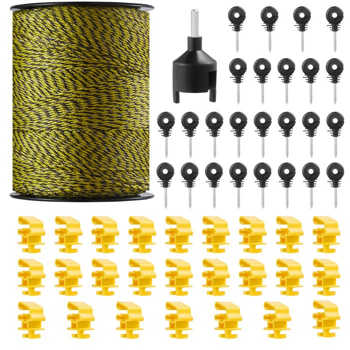Fil de Clôture Électrique-VEVOR-500 m-Corde en Fibre PEHD Tissée et 6 ...