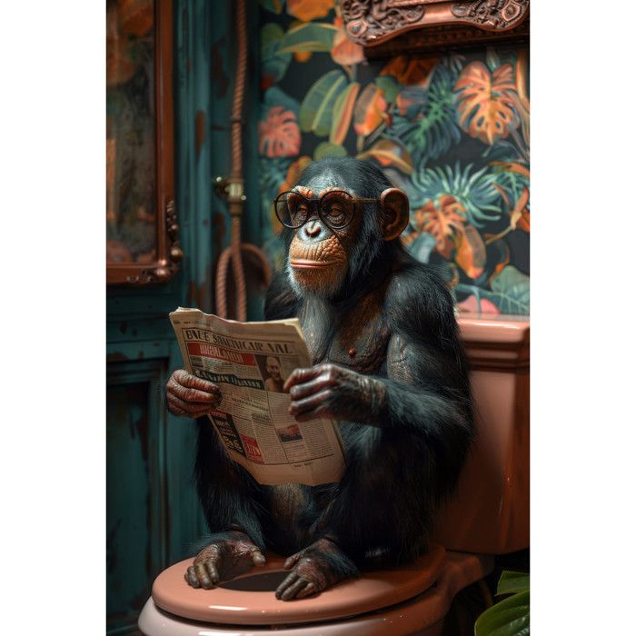 Tableau Mural Singe Lecteur De Journal Aux Toilettes CEANOTHE - 80x120 ...