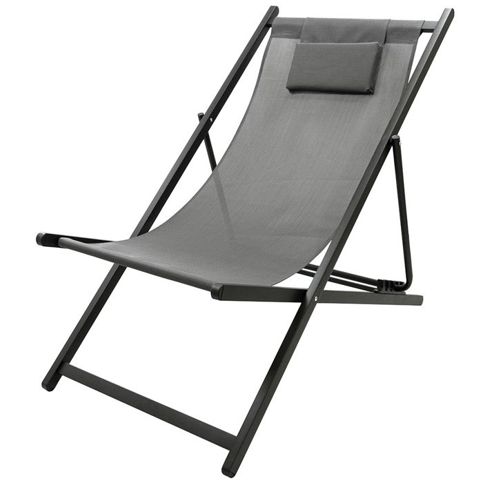 Chaise chilienne pliante 94x61 cm textilène anthracite – 5 positions ...