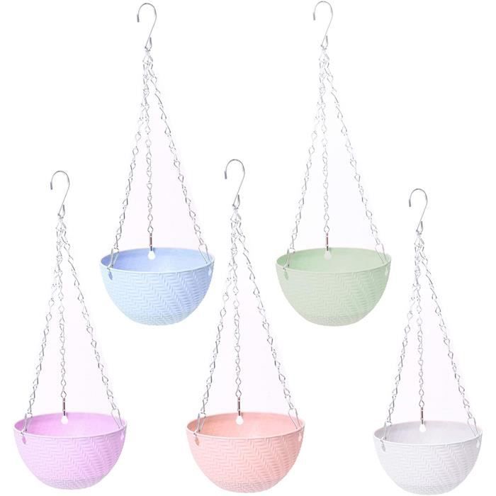 5LOT Pot De Fleur Suspendu Plastique Avec égouttoir Et Chaîne, Panier ...