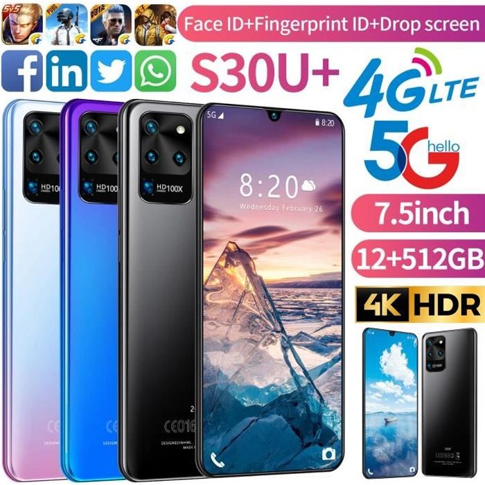 S30U 5G Smartphone Portable débloqué (Ecran 7,5 pouces -512G blanc ...