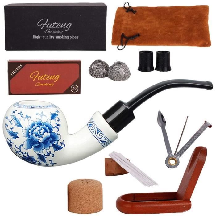 Pipe pour fumer en céramique blanche bleue mini pipe pour fumer ...