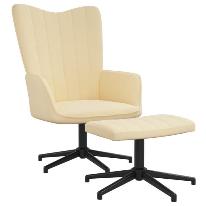 DIOCHE Chaise de relaxation avec repose-pied Blanc crème Velours - YW ...