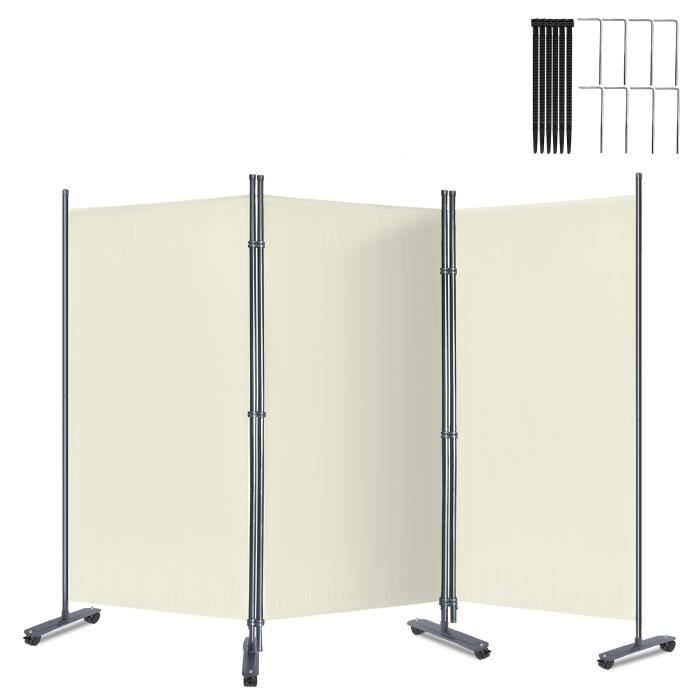 LILIIN Paravent à Roulette, Brise Vue 3 Panneaux Pliable Détachables ...