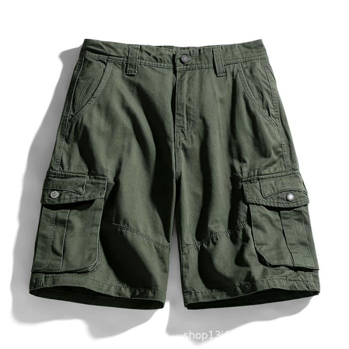 Short Cargo Ete en Coton Homme Multipoches Coupe Droite Casual Short ...