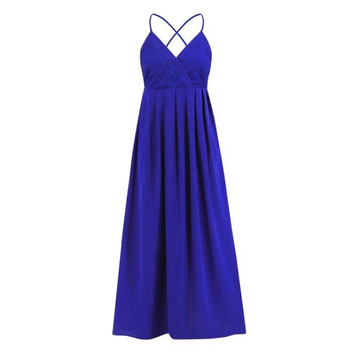 Robes de femmes Dentelle robe dos nu croisée robe aérienne Lq572-bleu ...